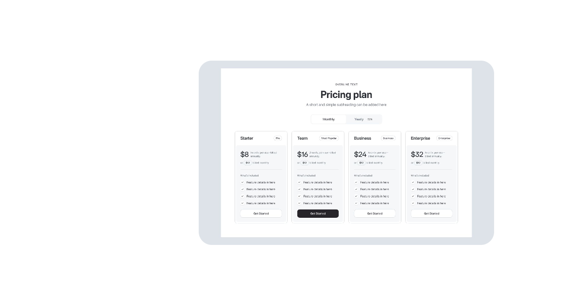 Chalk Pricing 19 Component for Webflow, Figma & Framer | Flowbase
