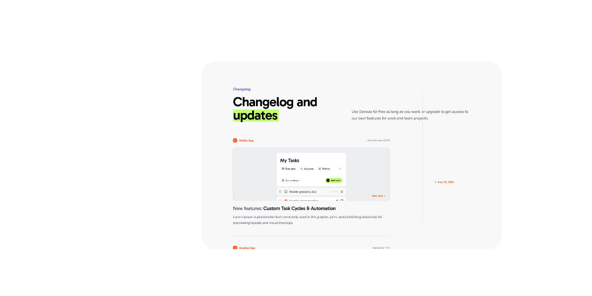 Donezo Changelog 03 Component for Webflow, Figma & Framer | Flowbase