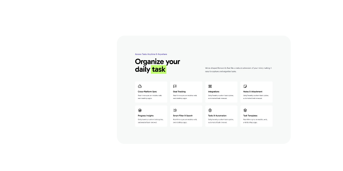Donezo Feature 02 Component for Webflow, Figma & Framer | Flowbase