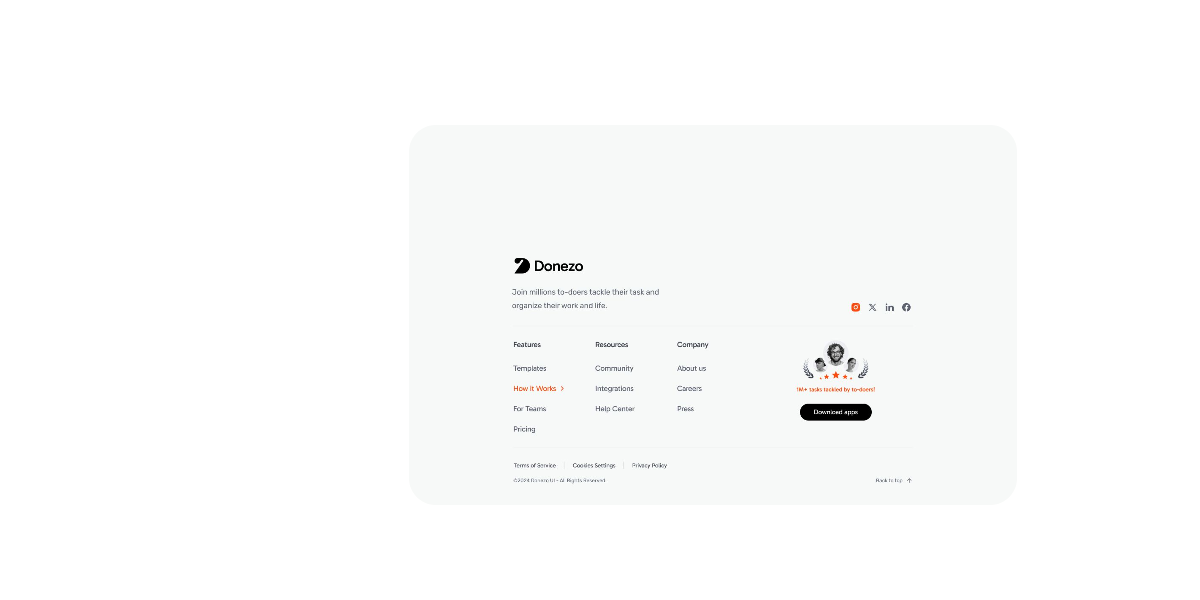 Donezo Footer 02 Component for Webflow, Figma & Framer | Flowbase