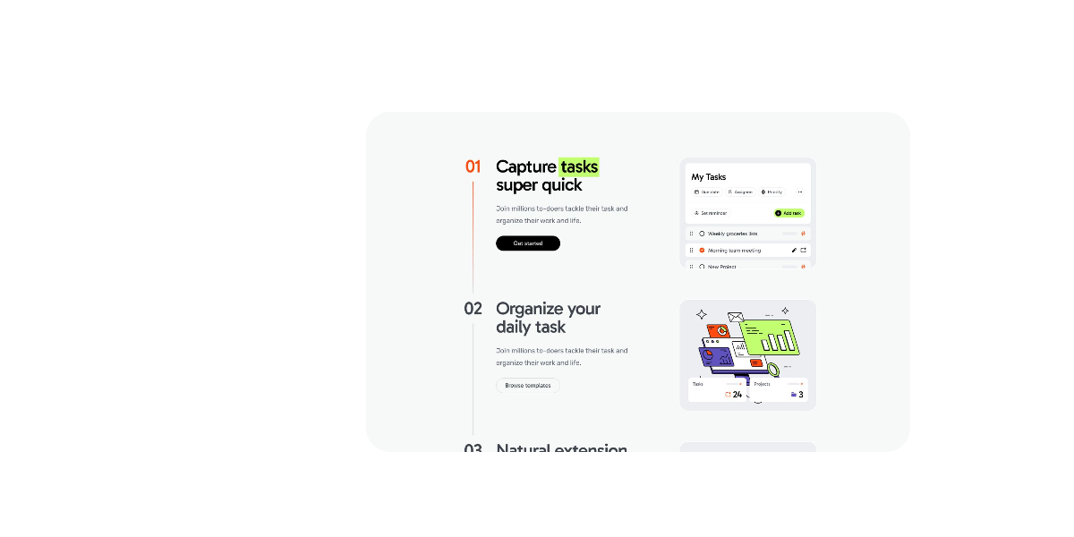 Donezo How it Works 01 Component for Webflow, Figma & Framer | Flowbase