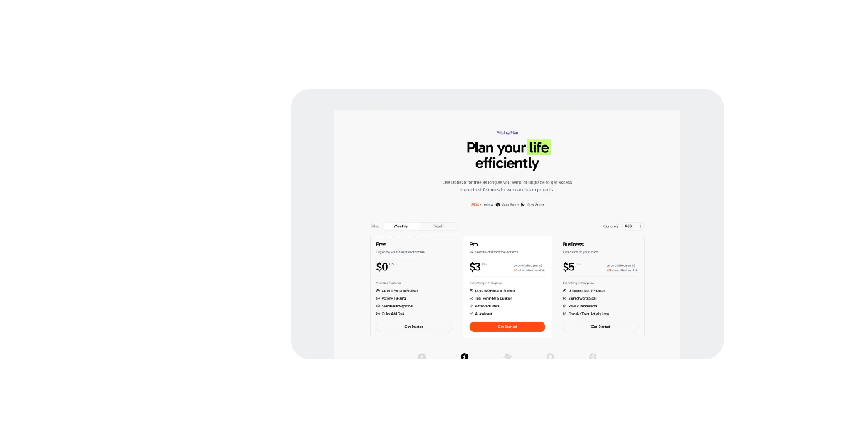 Donezo Pricing 01 Component for Webflow, Figma & Framer | Flowbase