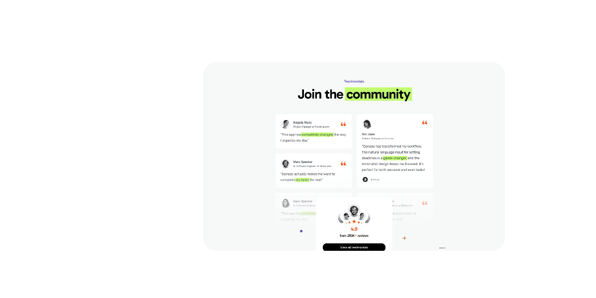 Donezo Testimonial 02 Component for Webflow, Figma & Framer | Flowbase